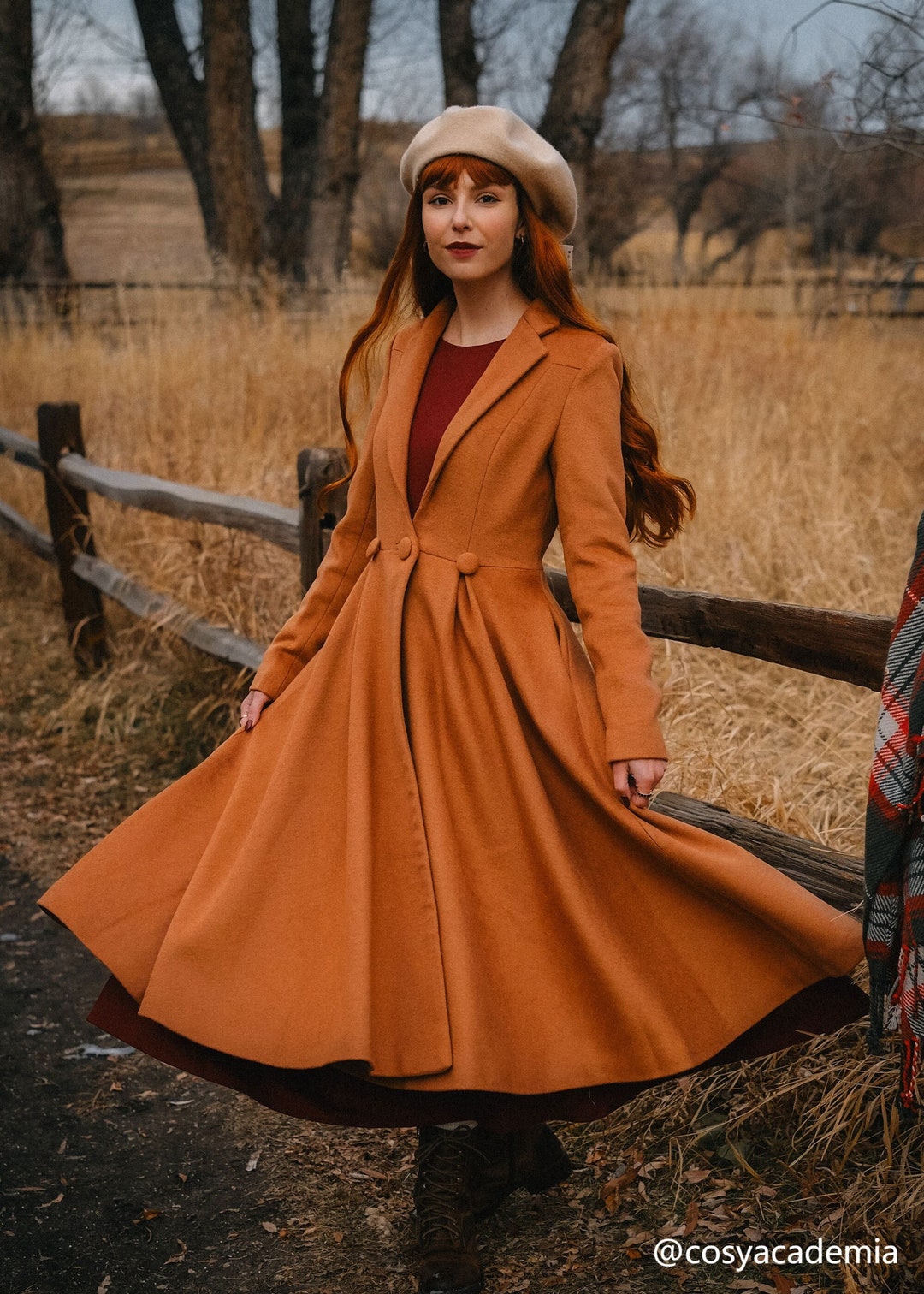 Wool Princess Coat, Brown Wool Coat, Fit and Flare Coat, Swing Coat ...