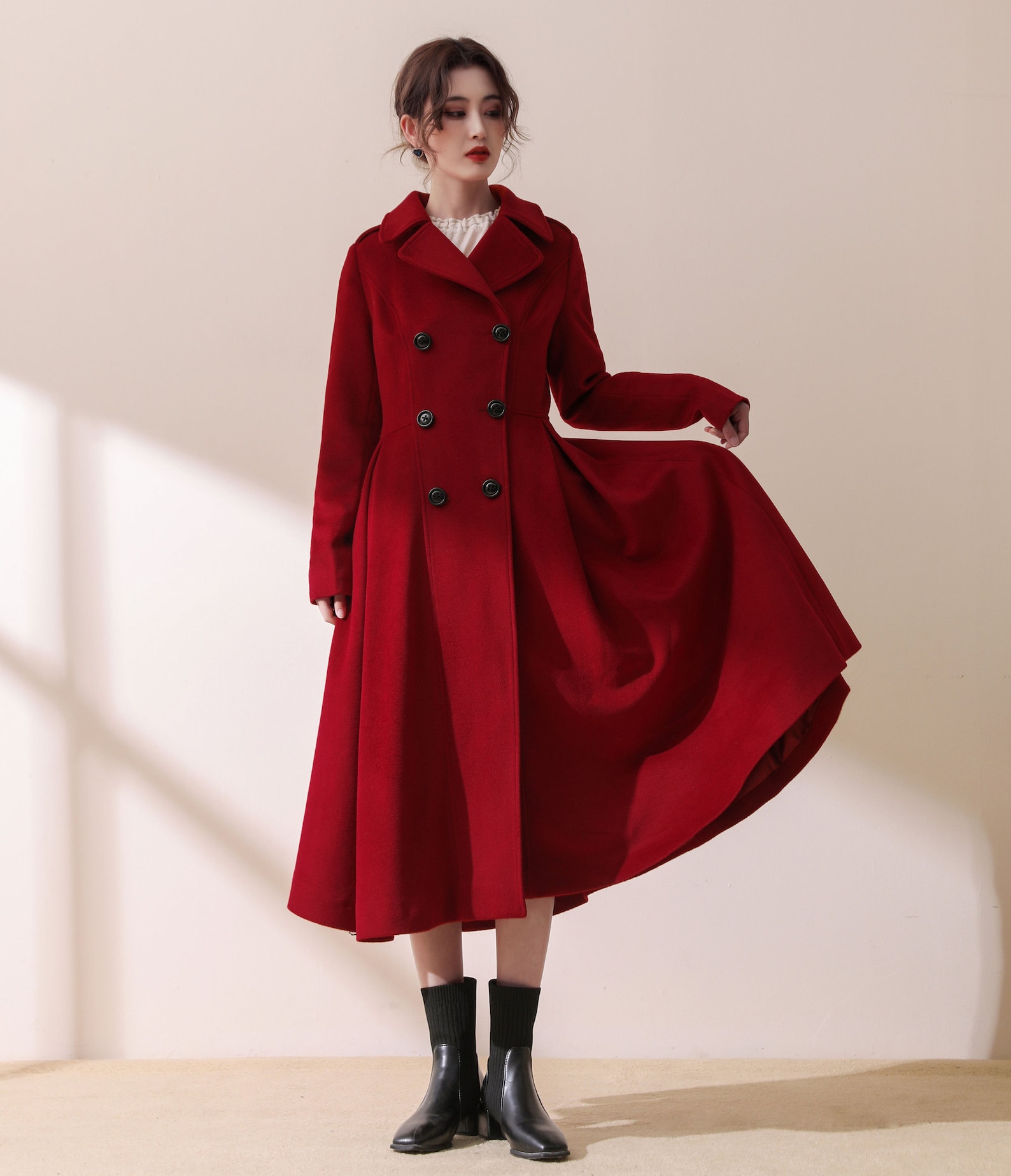 Red Romantic Coat Wool Coat Custom Coat Plus Size Coat Fit - Etsy
