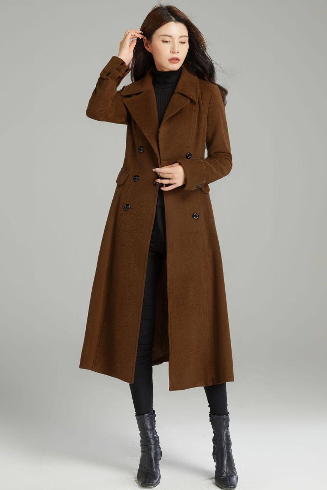 Wool Coat Women, Long Wool Coat, Brown Wool Coat, Classic Coat, Double ...