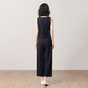 Navy Blue Linen Set, Linen Tops and Pants, Women's Casual Linen Set ...