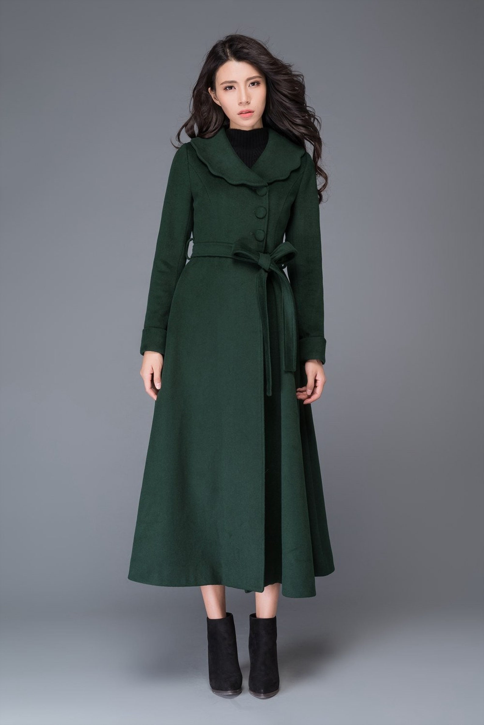 Wool Coat Long Wool Coat Women Green Wool Coat Winter Coat - Etsy