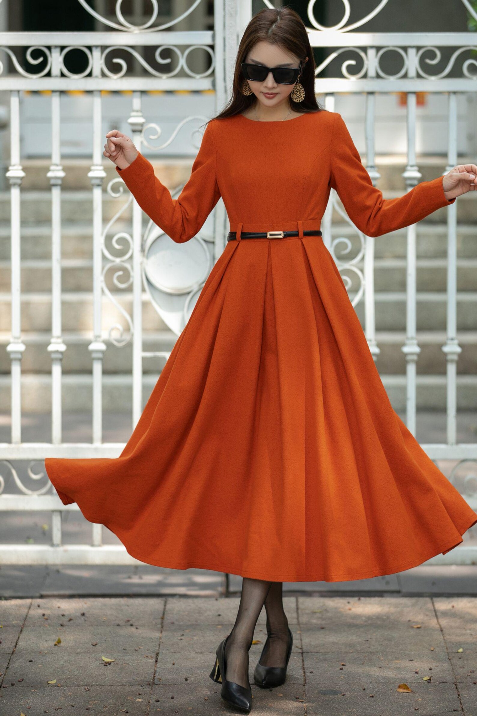 Maxi Wool Dress, Swing Wool Dress, Dresses for Women, Pleated Dress ...