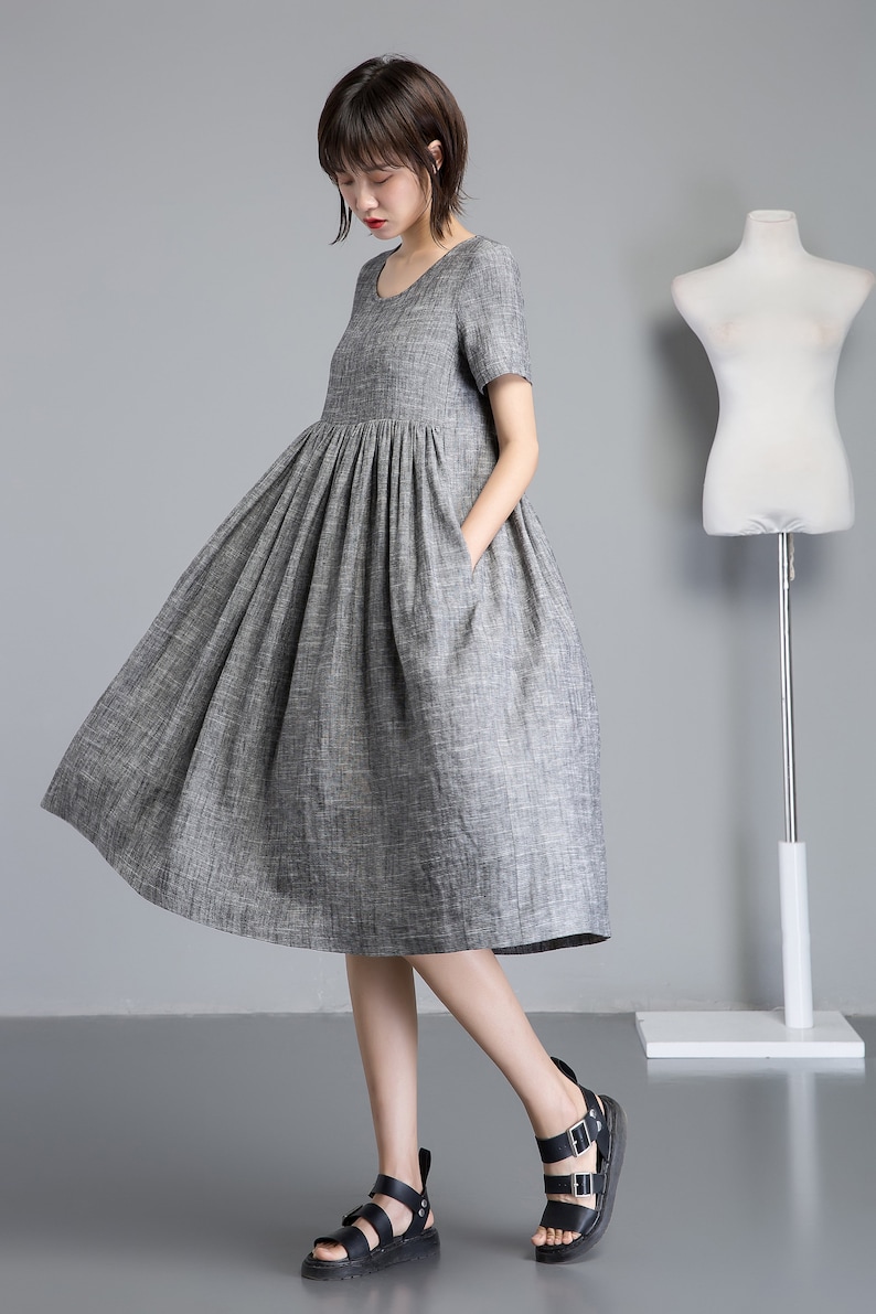 Simple Linen Dress Linen Midi Dress Summer Linen Dress | Etsy