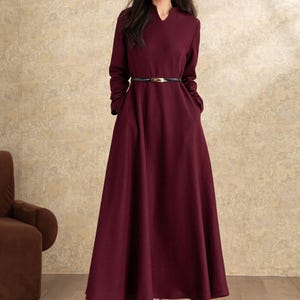 Wool Dress, Winter Long Wool Dress, Burgundy Wool Dress, Long Dress ...