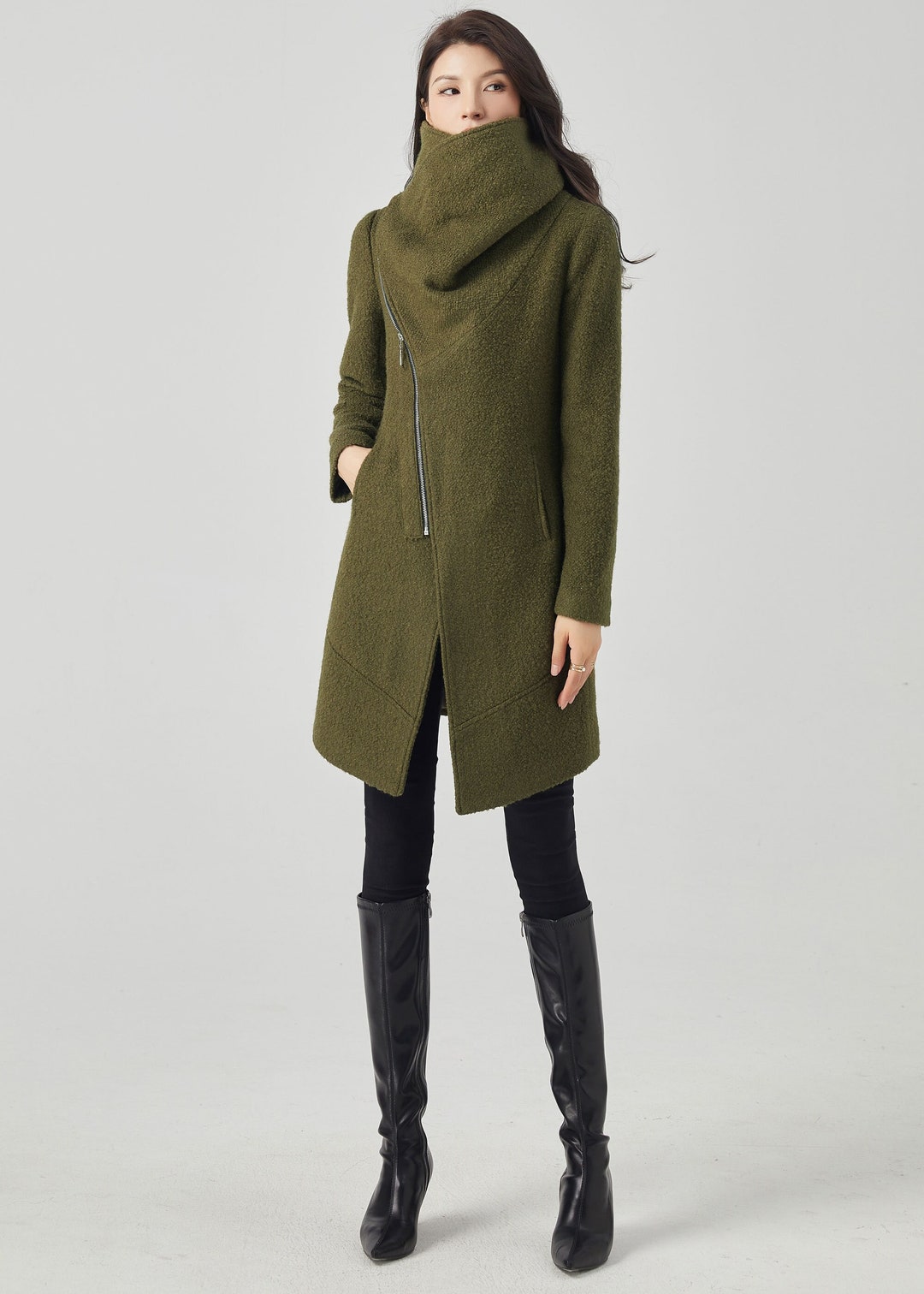 Asymmetrical Wool Coat Winter Wool Coat Pea Coat Autumn Winter