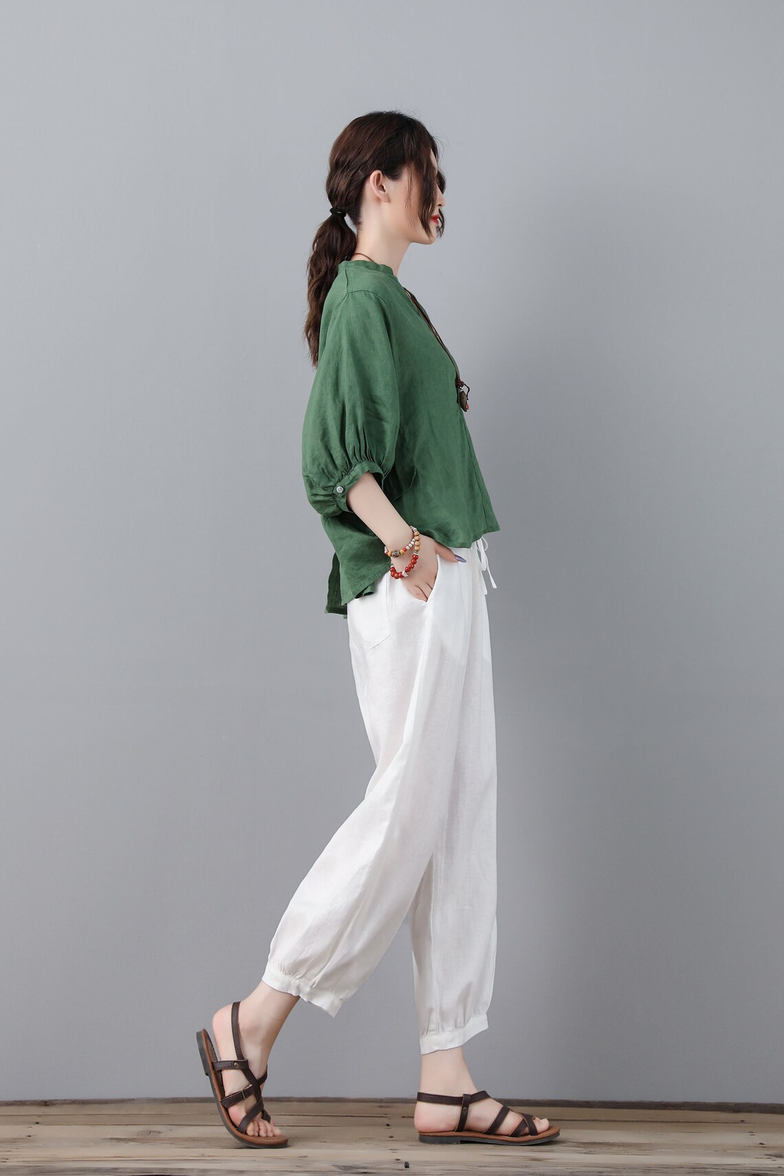 Linen blouse green linen tops Linen blouse for women | Etsy