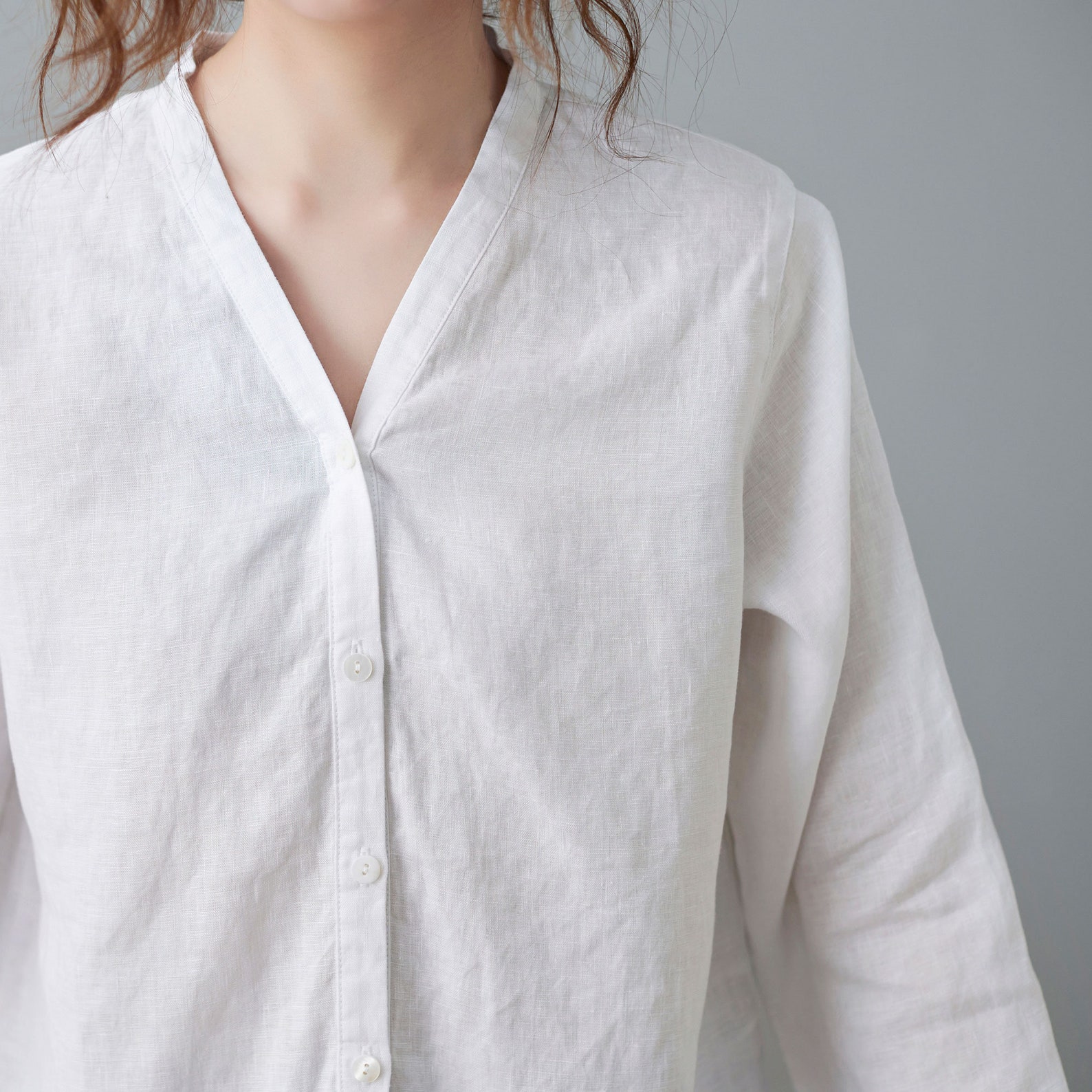 Linen Tops, White Linen Shirts, V Neck Blouse, Casual Linen Blouse ...