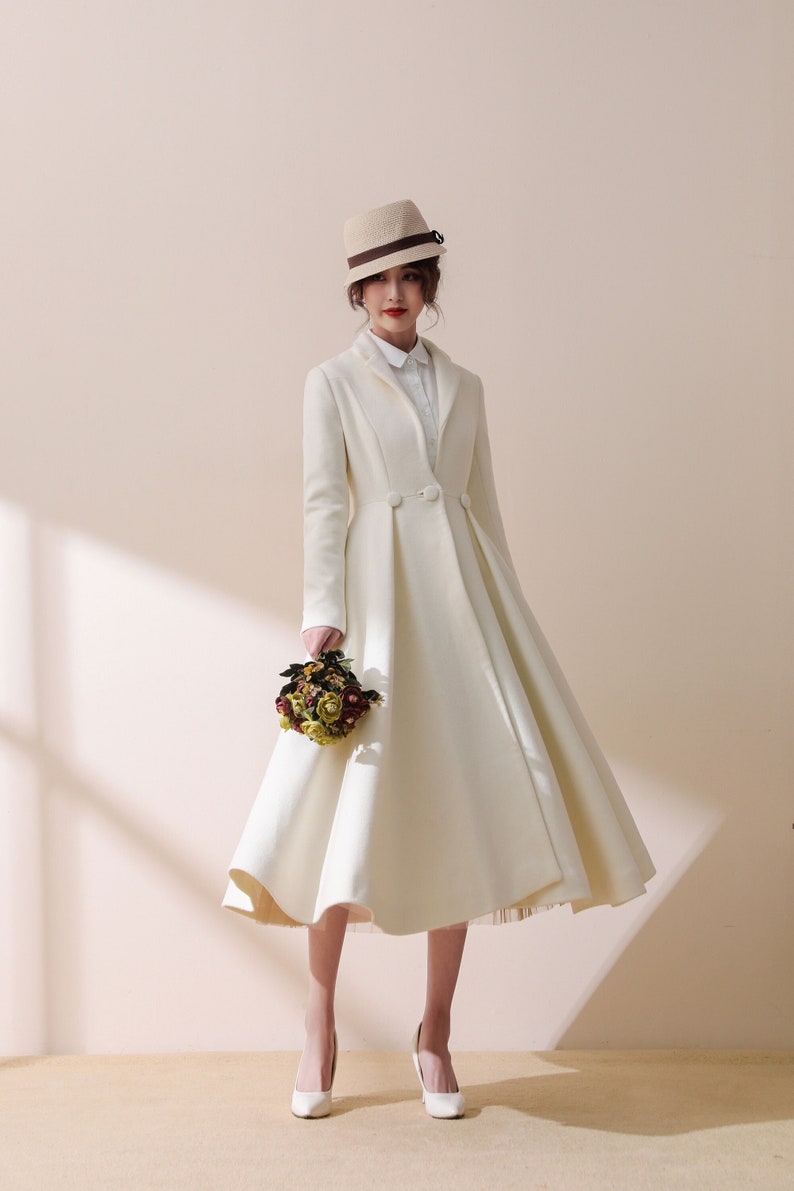 Long White Wool Princess Coat, Winter Wedding Coat, Victorian Coat ...