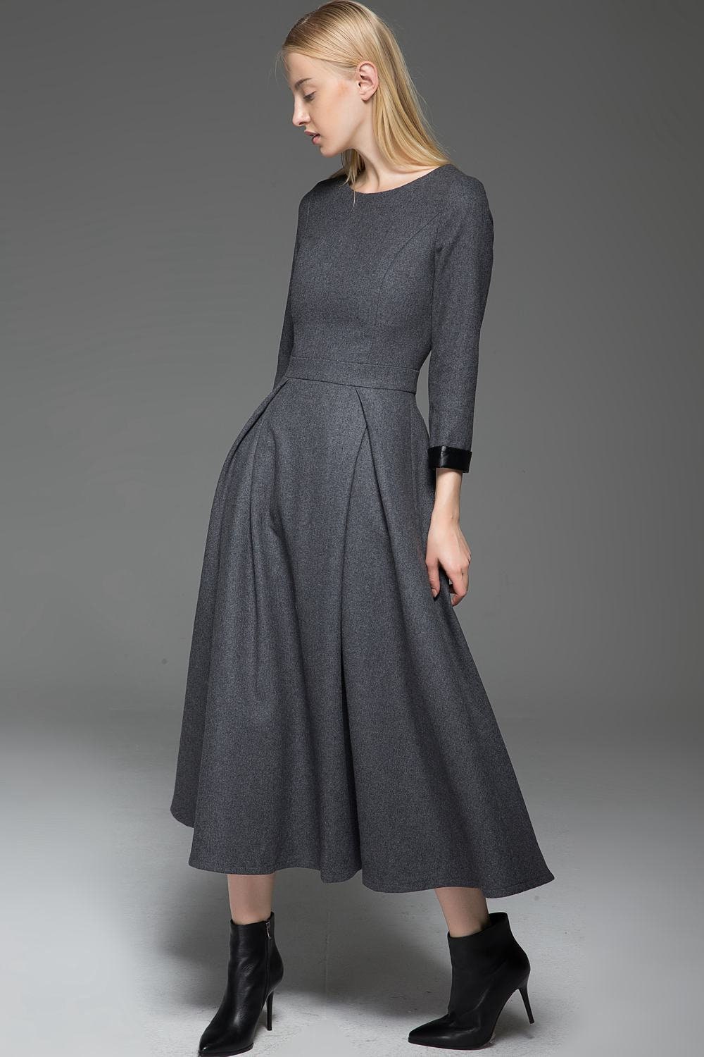 Wool Dress, Womens Long Wool Dress, Classic Long Fitted Tailored Warm ...