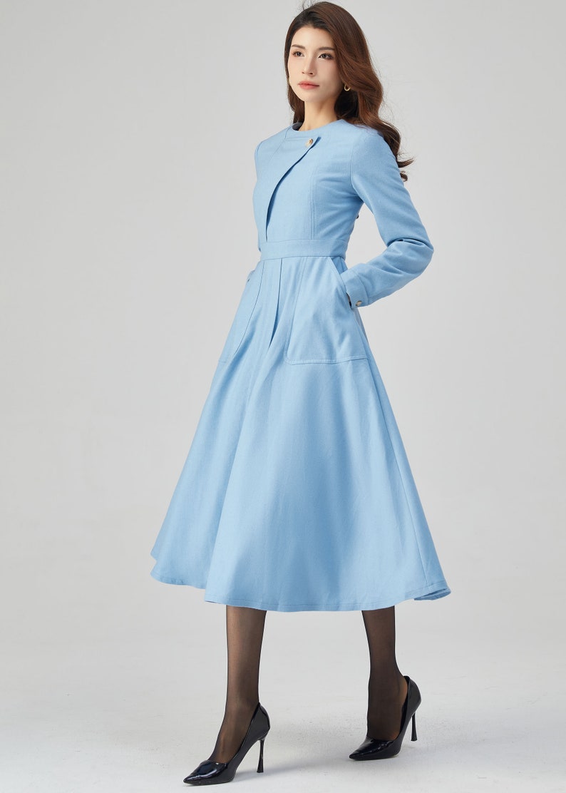 Blue Wool Dress, Winter Dress Women, Fitted Dress, Dress With Pockets ...
