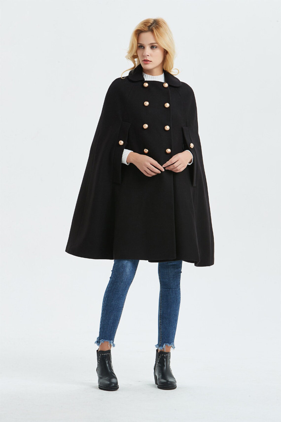 Black wool cape Cape coat loose cape midi cape Winter | Etsy