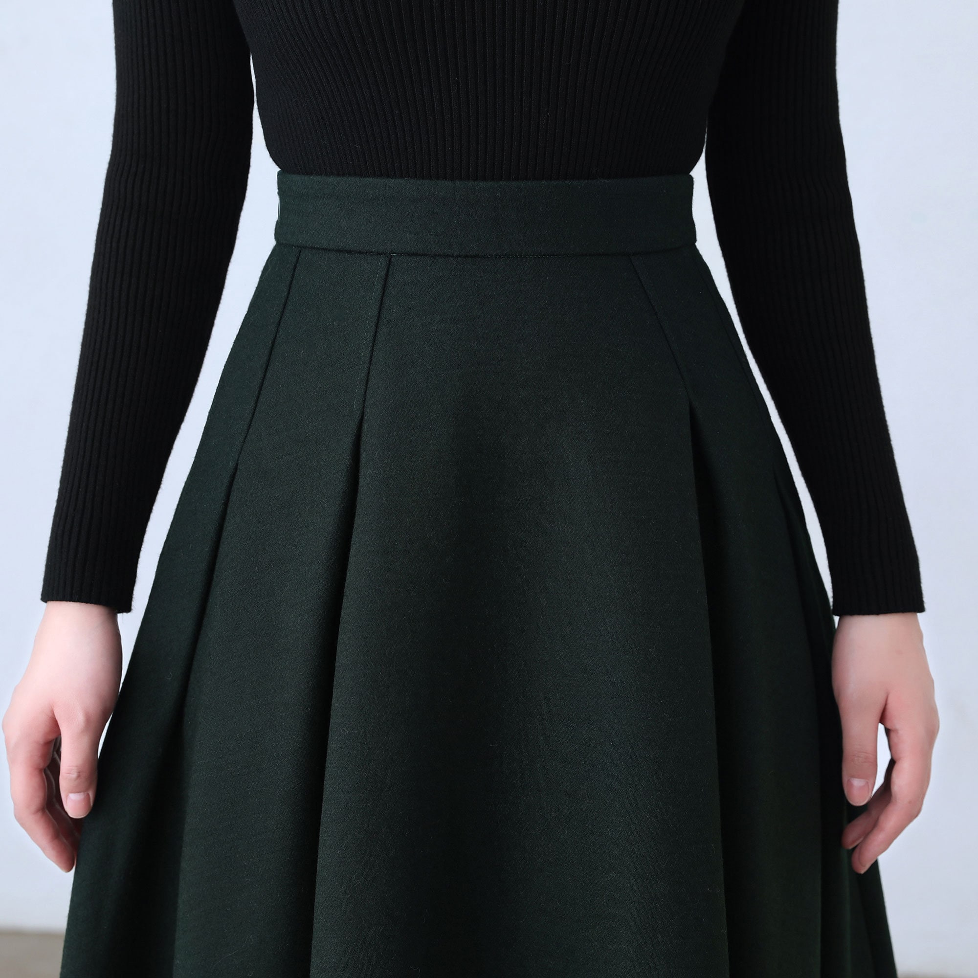A Line Wool Skirt Women, Pleated Midi Wool Skirt, High Waist Wool Skirt ...