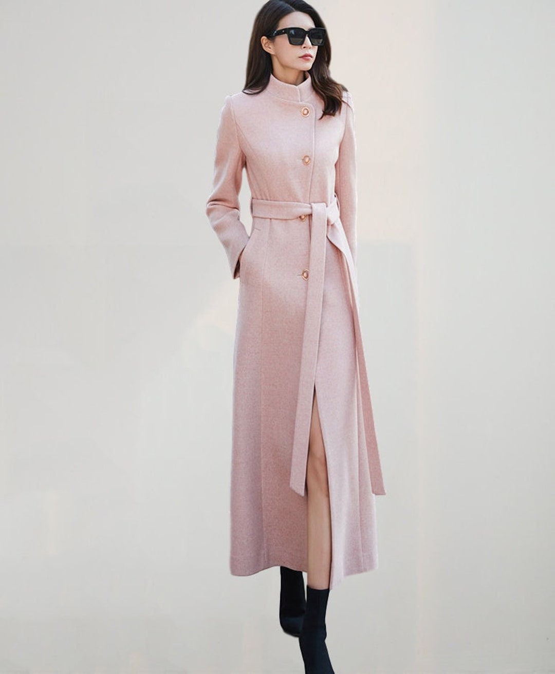 Pink Long Wool Maxi Coat Women Wool Trench Coat Winter - Etsy