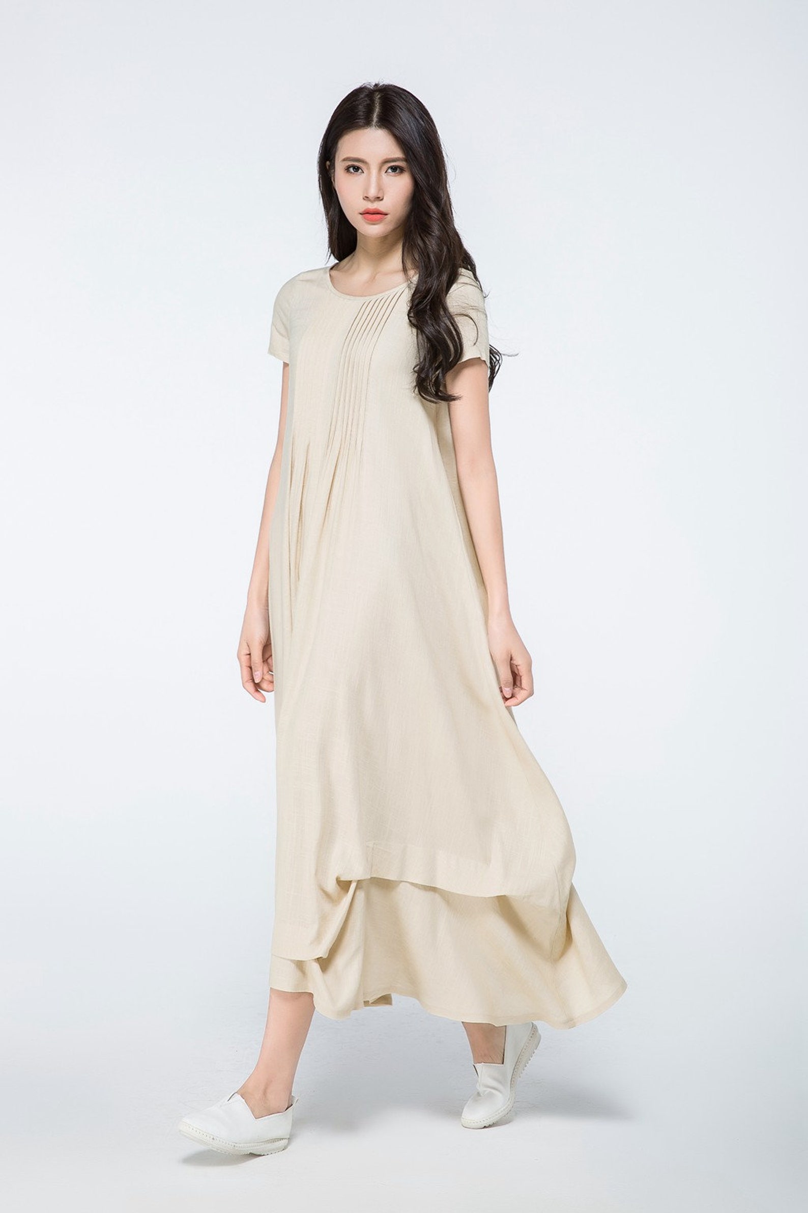 Plus Size Linen Dress Linen Maxi Dress With Asymmetrical Hem | Etsy