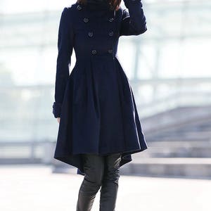 Blue Coat, Winter Coat, Wool Coat, Womens Coat, Midi Wool Coat, Navy ...