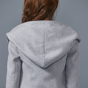Hooded Wool Coat, Gray Short Coat, Wool Coat, Winter Coat, Simple Wool ...