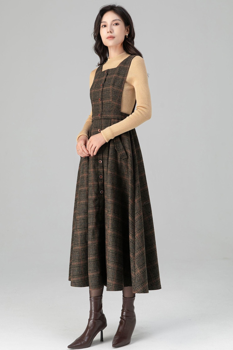 Plaid Wool Pinafore Dress: Vintage Inspired A-line Midi With Pockets ...