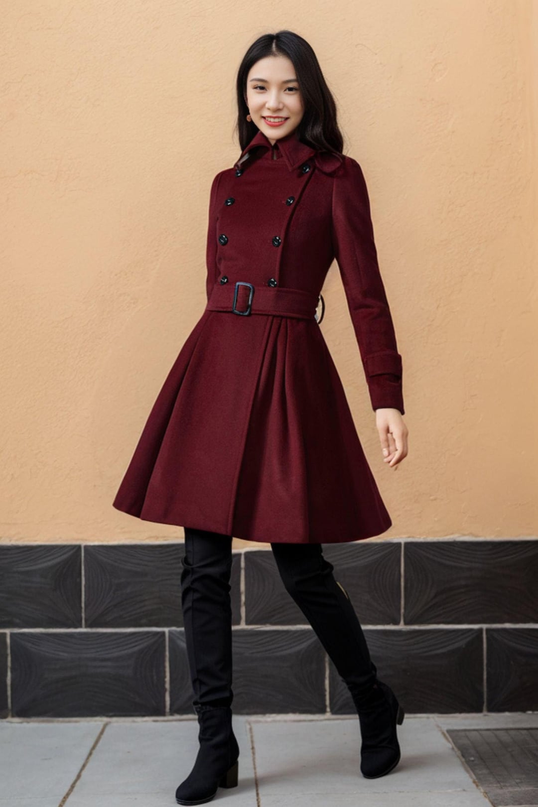 Wine Red Coat, Wool Coat, Winter Coat, Ladies Coat, Double Breasted ...