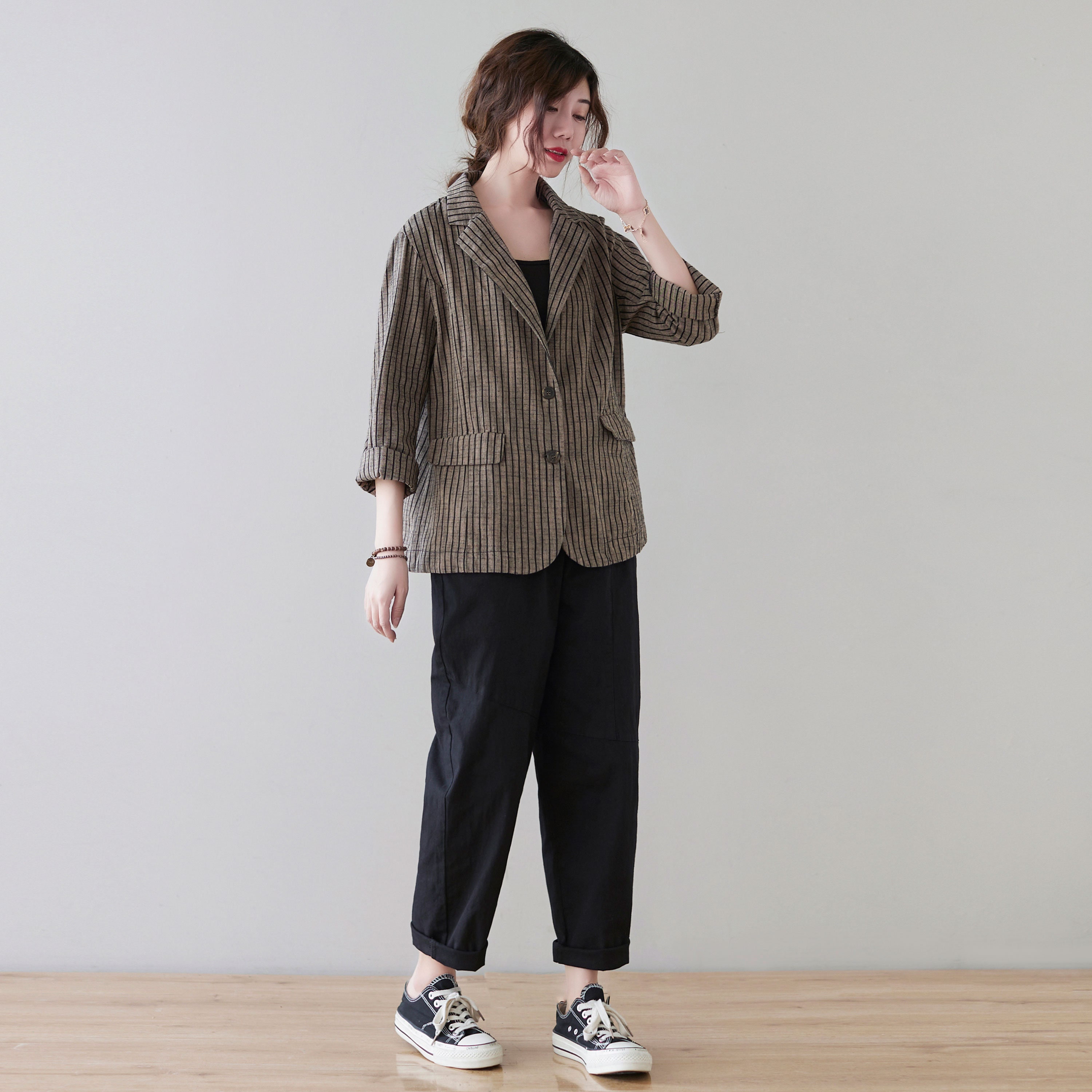 Relaxed Fit Striped Linen Jacket Linen Blazer Plus Size - Etsy