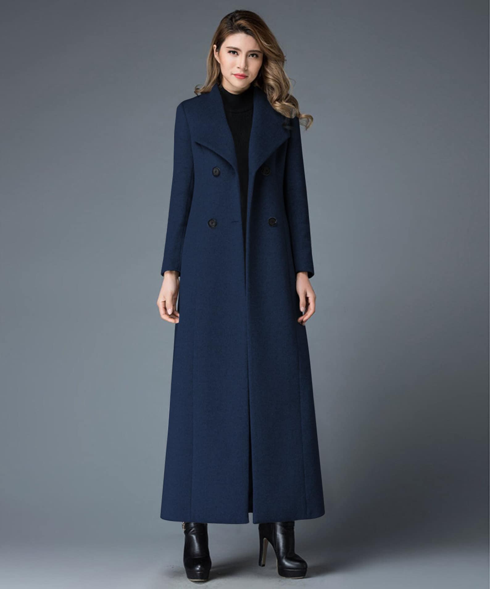 Long Wool Coat Women, Gray Wool Trench Coat, Double Breasted Wool Maxi ...