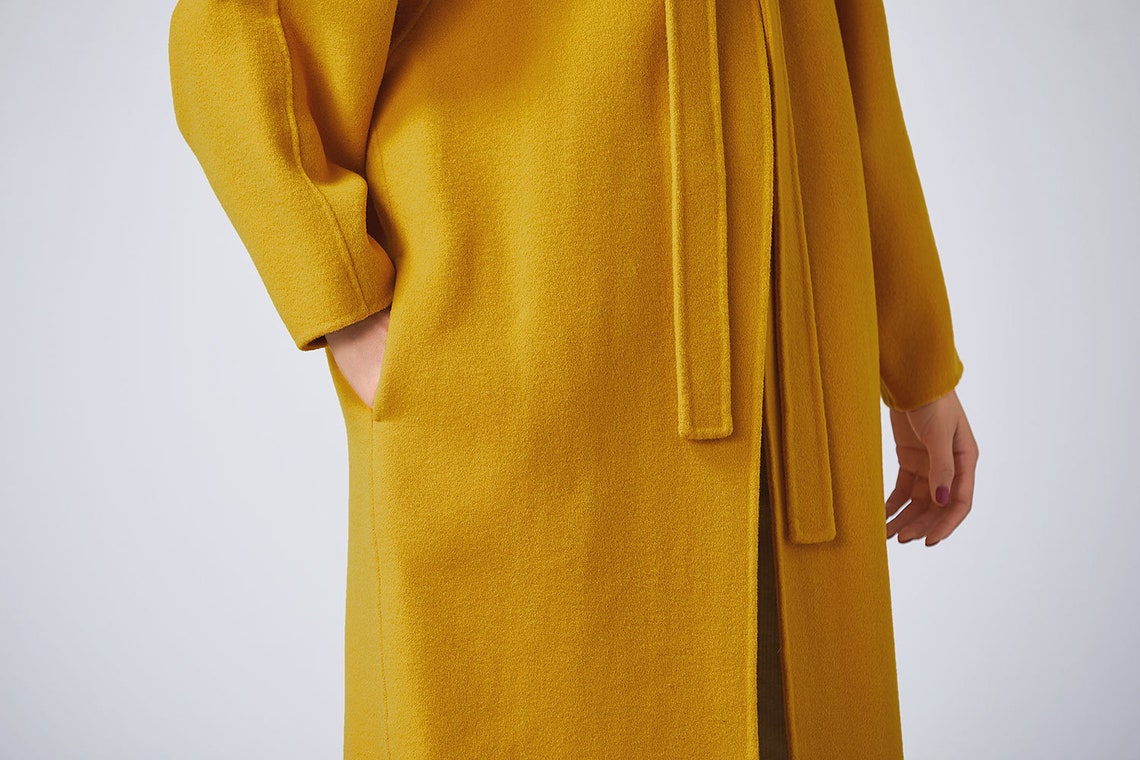 Mustard Yellow Cape Coat Hooded Coat Wool Coat Wool Cape | Etsy