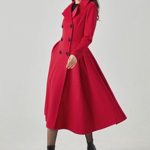 Red Wool Coat, Wool Princess Coat, Double Breasted Wool Coat, Swing ...