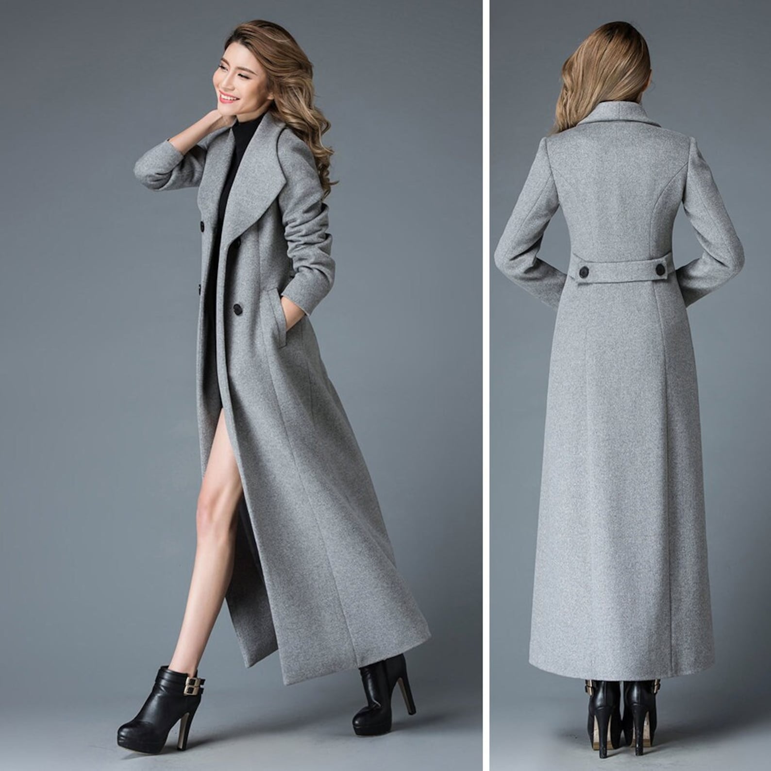Long Wool Coat Women Gray Wool Trench Coat Double-breasted - Etsy