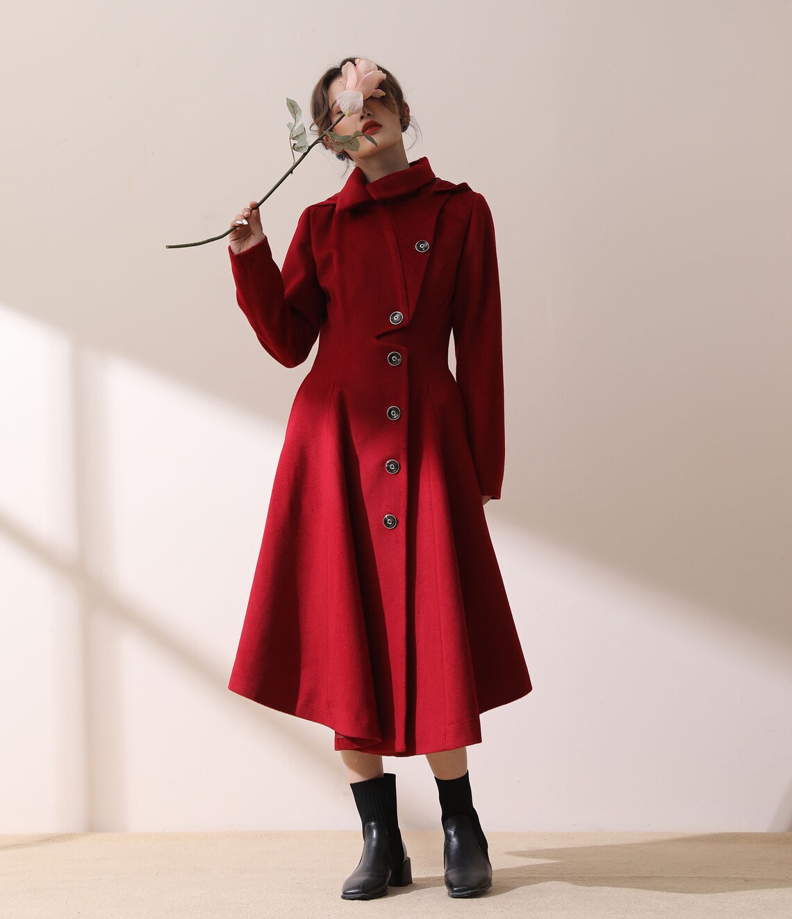 Red Wool Coat Asymmetric Wool Coat Long Wool Coat Hooded - Etsy