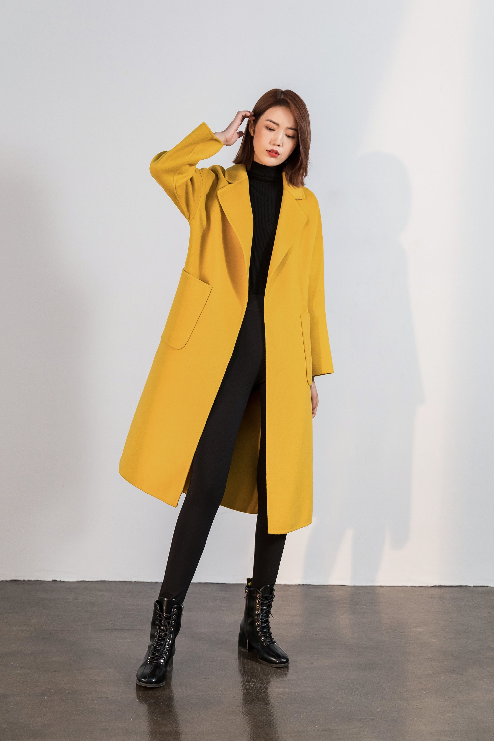 Yellow wool coat Wrap wool coat Oversized wool coat wool | Etsy