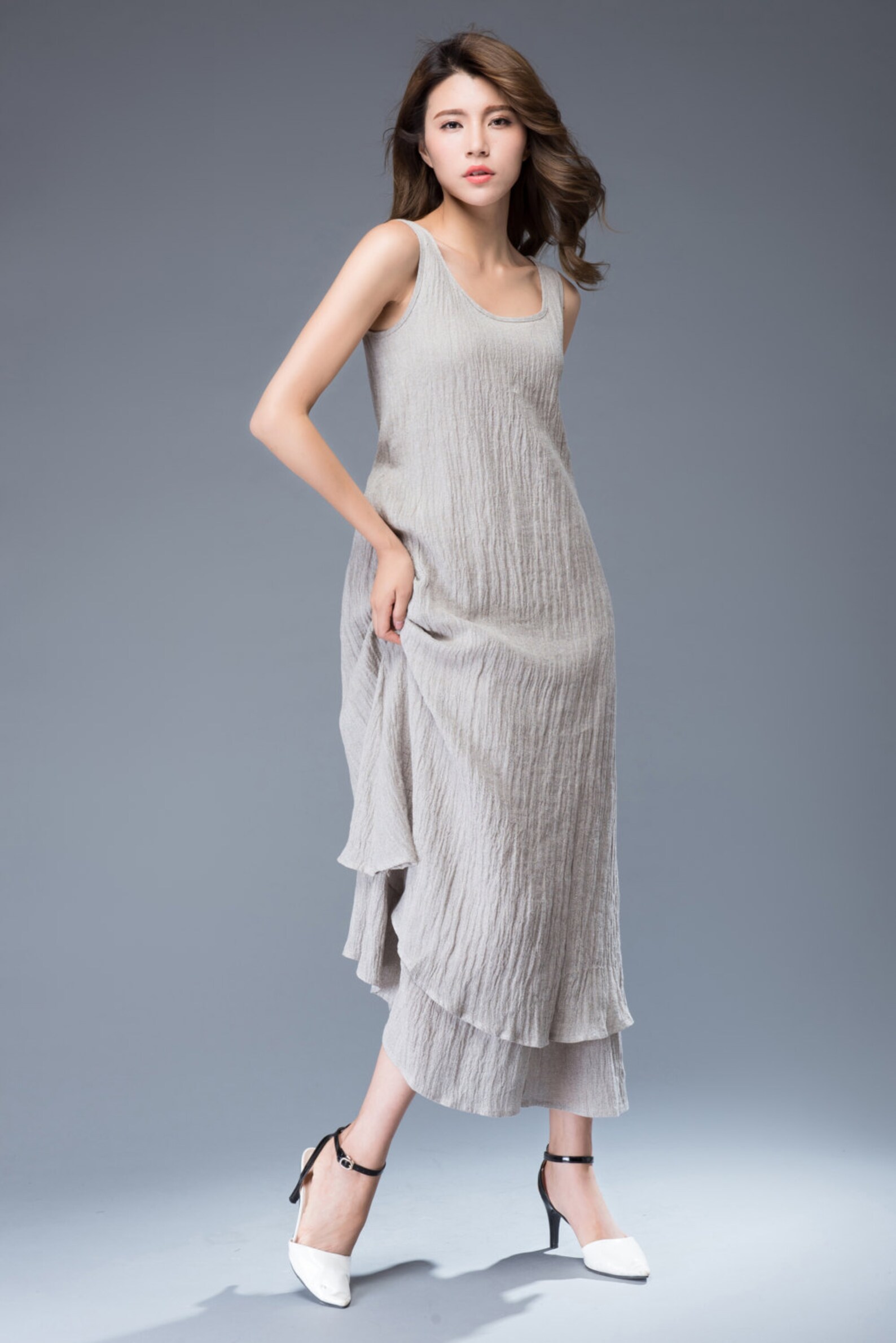 Gray Linen Dress Long Linen Dress Women Dress Summer Dress Etsy
