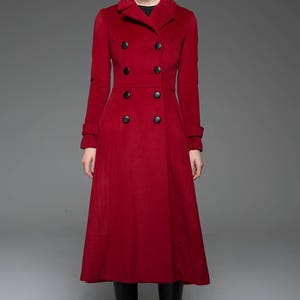 Classic Red Coat - Wool Long Full Length Fitted Slim Tailored Double ...