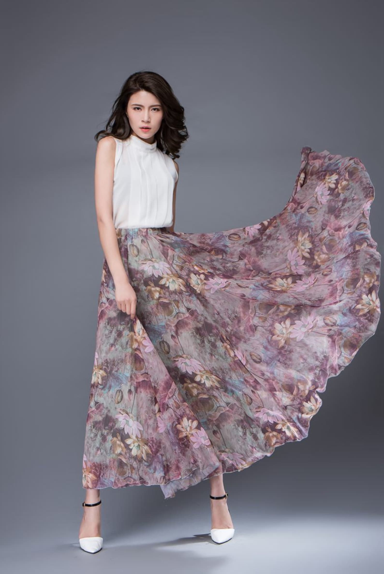 Summer Chiffon Skirt Chiffon Floral Skirt Chiffon Skirt Etsy