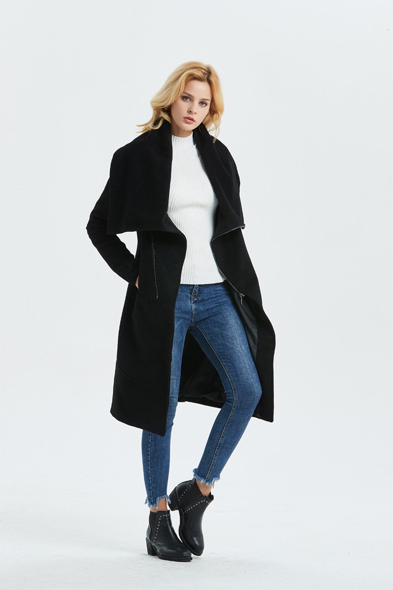 Wool Coat, Asymmetrical Wool Coat, Black Wool Coat, Warm Winter Coat ...