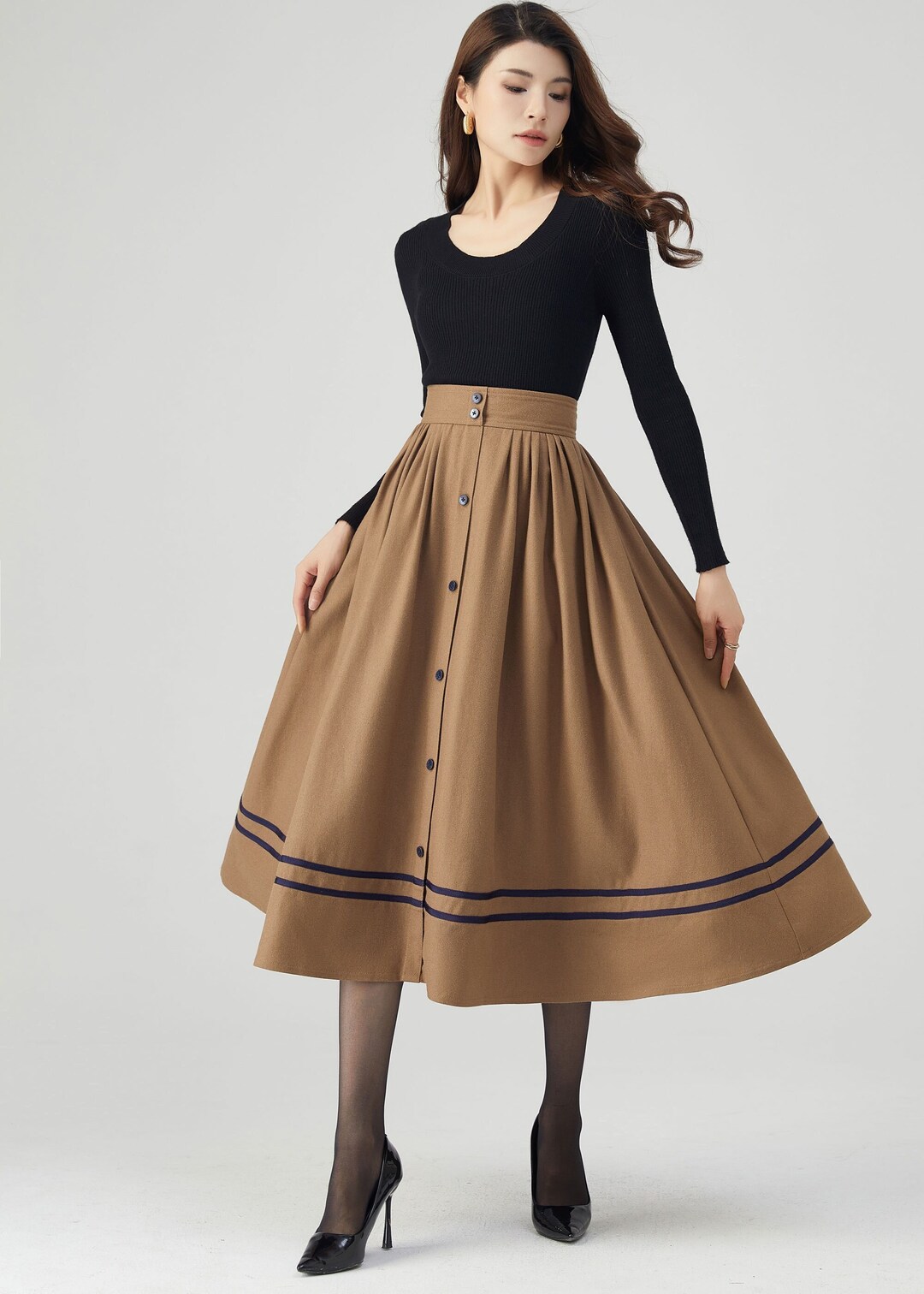 Wool Skirt Women, Midi Skirt, Button Down Wool Skirt, High Waisted Skirt, Winter Warm Skirt ...
