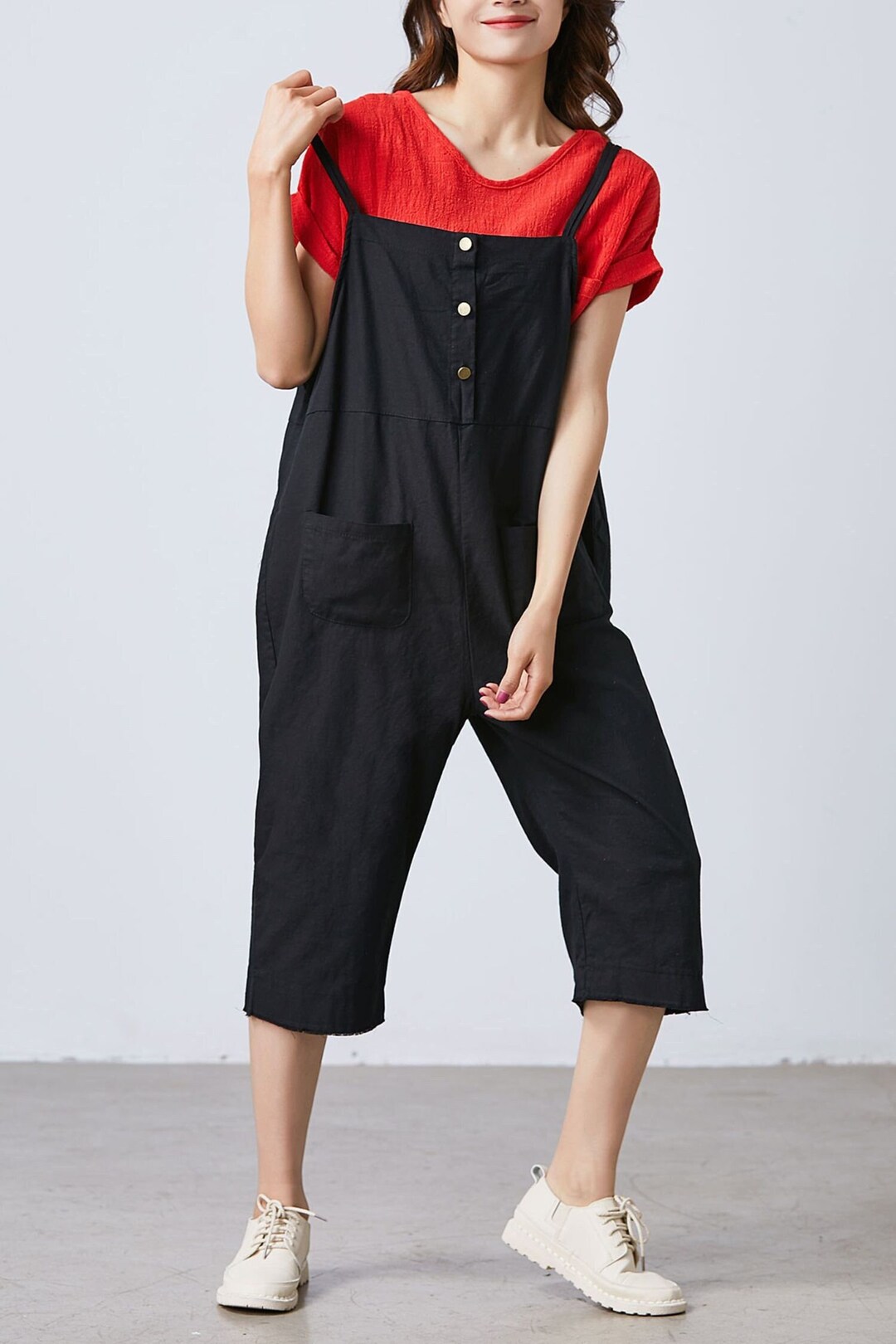 Black Linen Overalls, Loose Overalls Women, Maternity Overalls, Harem ...