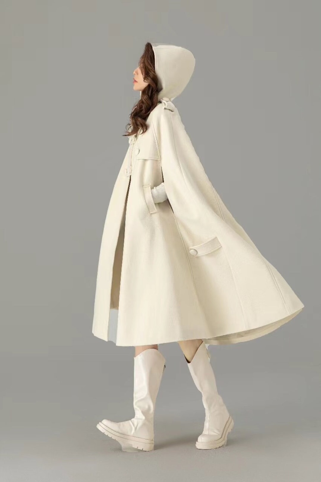 Wool Cape Coat, Hooded Wool Cape Coat, Winter Cape Coat, Womens Coat ...