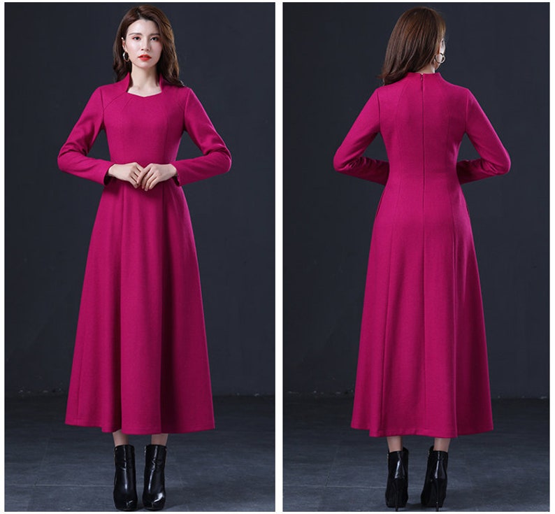 Rose Red Wool Dress Women Dress Maxi Dress Elegant Dress | Etsy