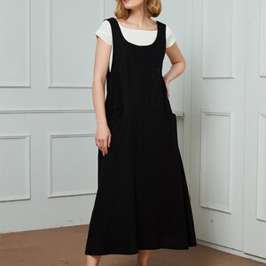 Linen Dress, Linen Pinafore Dress, Black Pinafore Dress Women, Linen ...