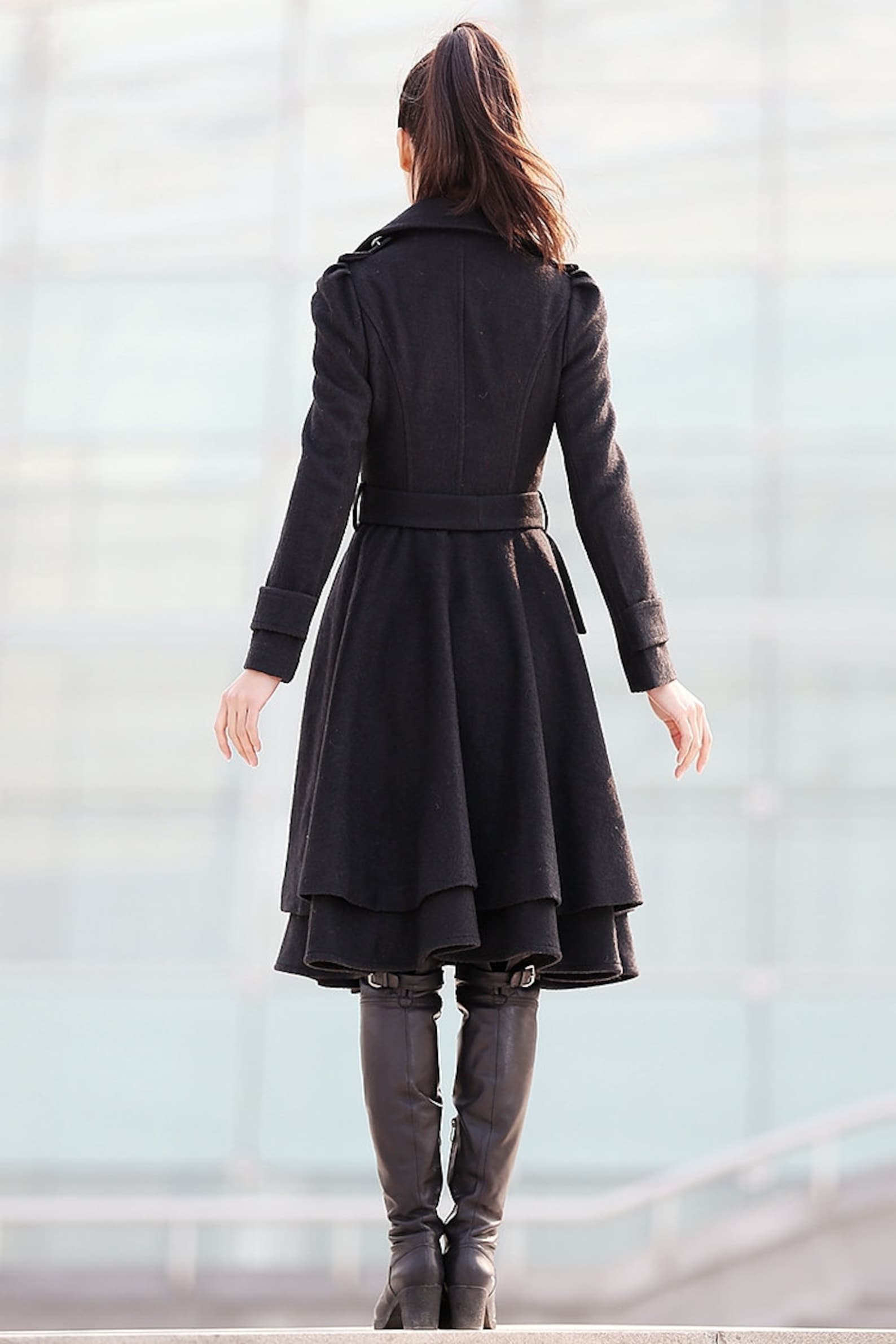 Black Wool Coat Fit and Flare Coat Knee Length Winter Coat - Etsy