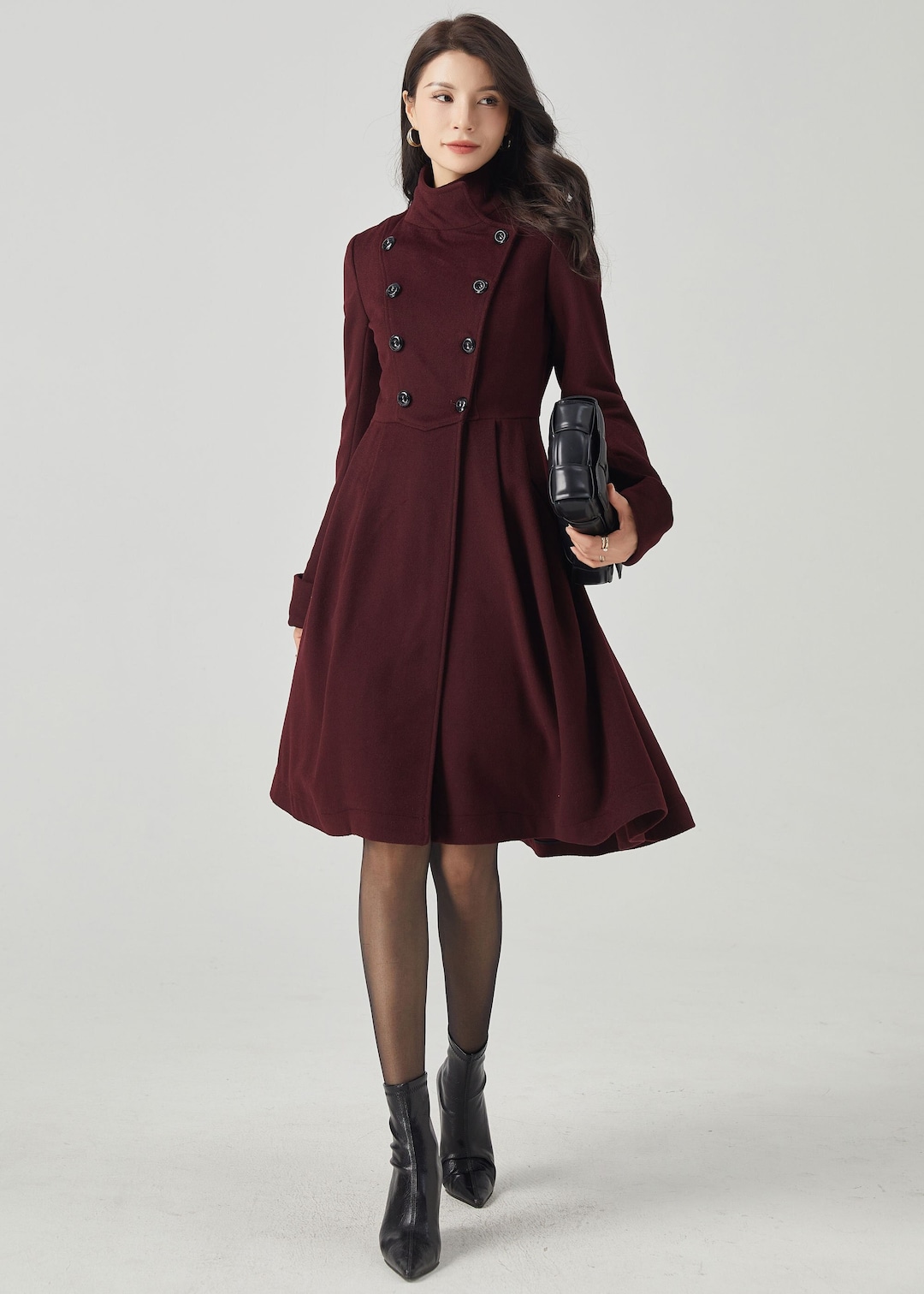 Wool Coat Women, Double Breasted Wool Coat, Fit and Flare Wool Coat ...