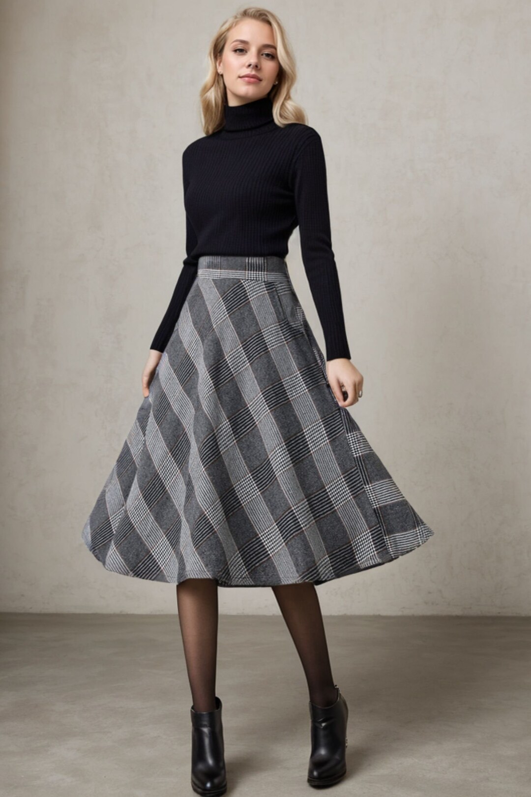 Midi Wool Plaid Skirt, Winter Wool Skirt Women, Tartan A Line Skirt ...