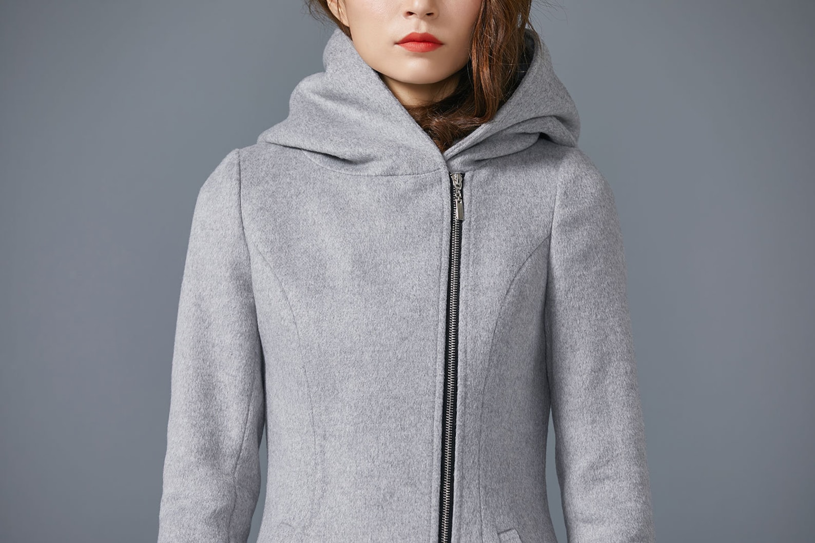 Hooded Wool Coat, Gray Short Coat, Wool Coat, Winter Coat, Simple Wool ...