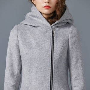 Hooded Wool Coat, Gray Short Coat, Wool Coat, Winter Coat, Simple Wool ...