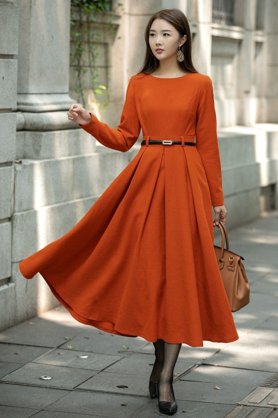 Maxi Wool Dress, Swing Wool Dress, Dresses for Women, Pleated Dress ...