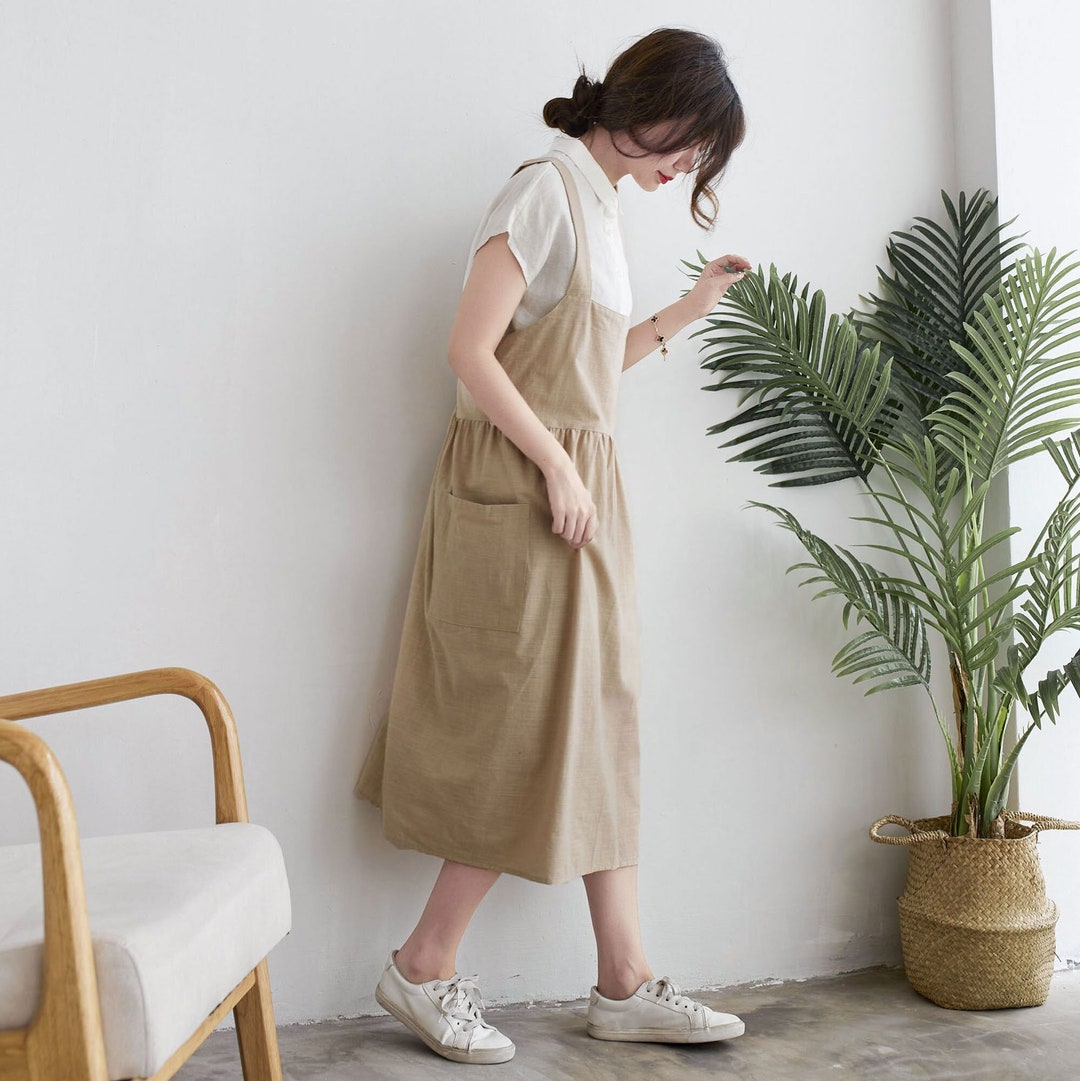 Linen Apron, Cream Linen Pinafore Apron, Natural Linen Midi Apron With ...