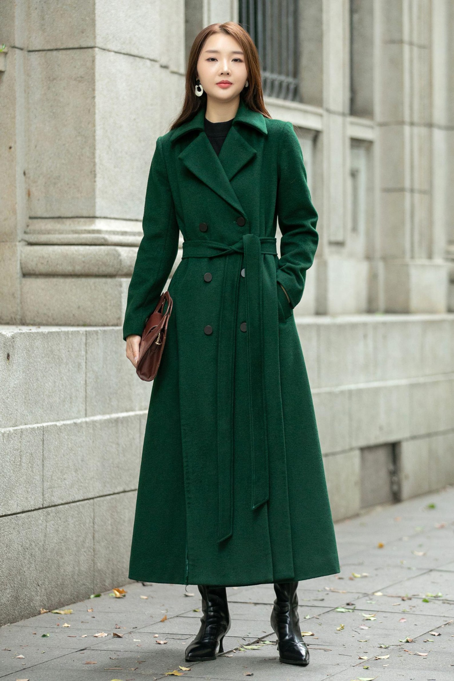 Wool Coat, Maxi Wool Coat, Green Wool Coat, Womens Coat, Long Wool Coat ...