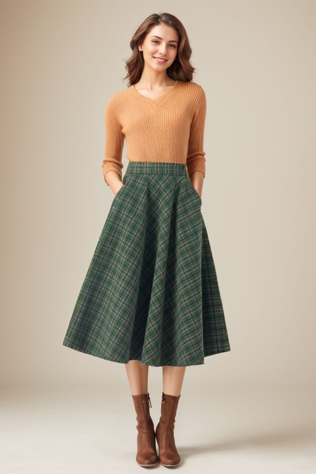 Plaid Wool Skirt, Midi Wool Skirt, A Line Skirt, Winter Skirt Women ...