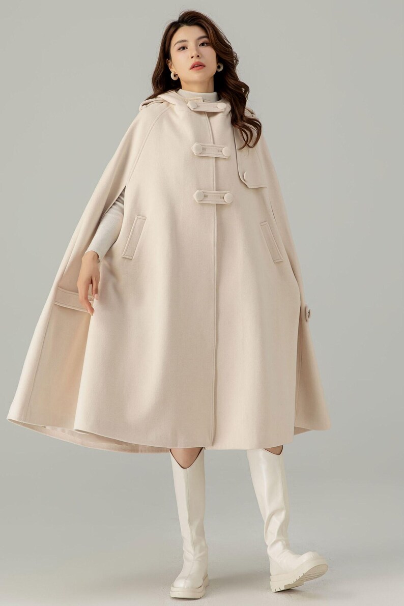 Wool Cape Coat, Hooded Wool Cape Coat, Winter Cape Coat, Womens Coat ...