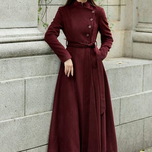 Wool Coat, Maxi Wool Coat, Burgundy Wool Coat, Long Wool Coat Women ...