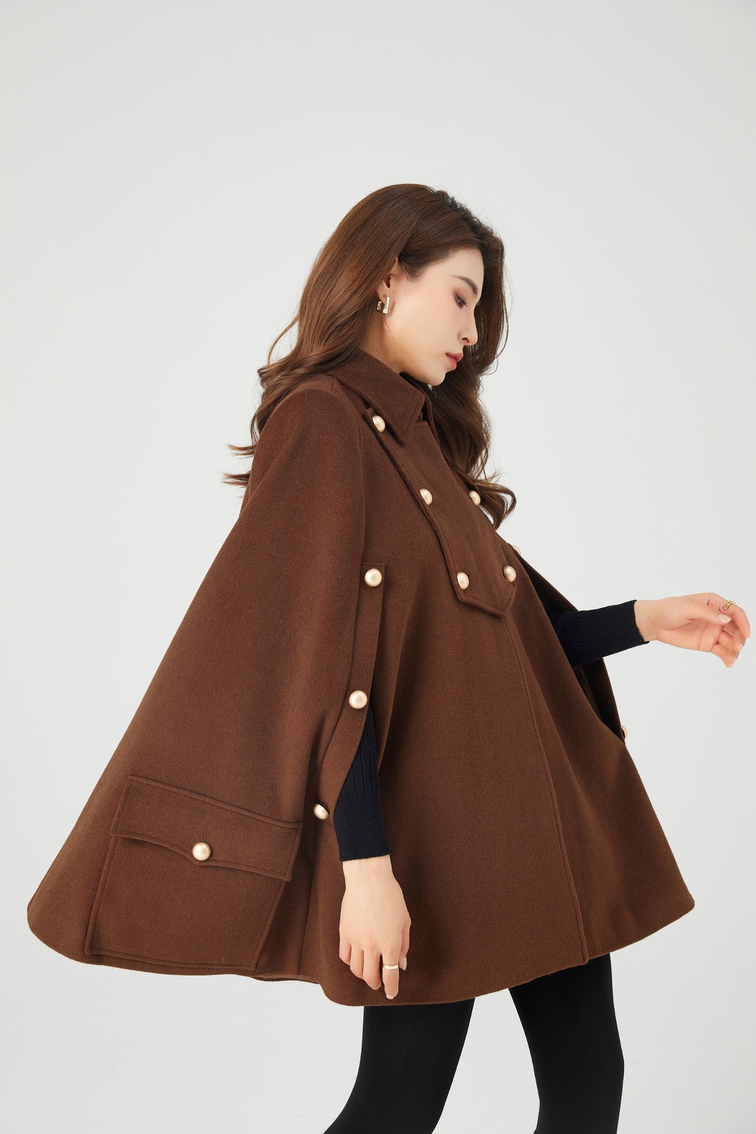 Wool Coat, Womens Cape Coat, Cape Coat, Brown Wool Coat, Wool Cape Coat ...